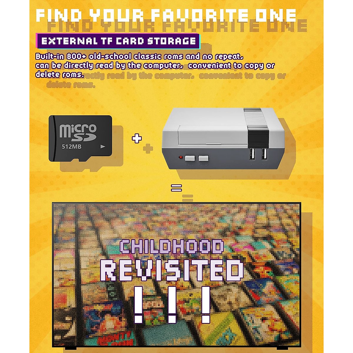 Retro Mini Game Console, with Preloaded 870+ Classic Video Games, HDMI Output, 2 Controllers，Old-School 8-bit System, Gift of Childhood Memories …