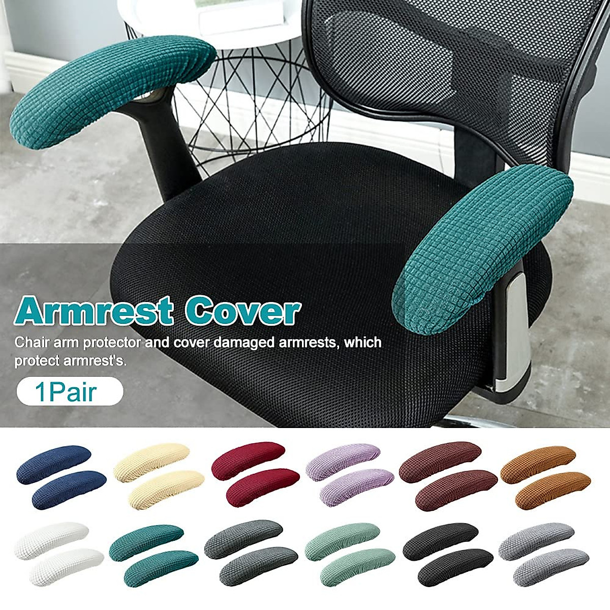UMXOSM 1pair Office Chair Arm Pad Covers, Stretchable Washable Elastic Office Chair Armrest Slipcovers Covers(Navy Blue)