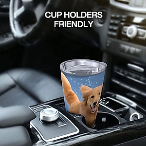 NHJKLWQSZ Golden Retriever Dogs 20oz Stainless Steel Tumbler With Lid And Straw, Double Wall Vacuum Insulated Coffee Mug Travel Cups Leak-Proof Lid For Hot And Cold Drinks, Metal Straws And Brush
