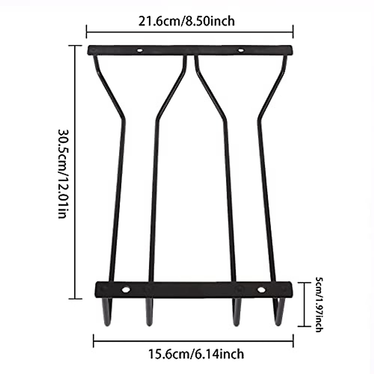 Dianoo 30.5cm Black Wine Glass Rack, Wine Glass Holder Under Shelf, Stemware Rack Under Cabinet, 2 Rows