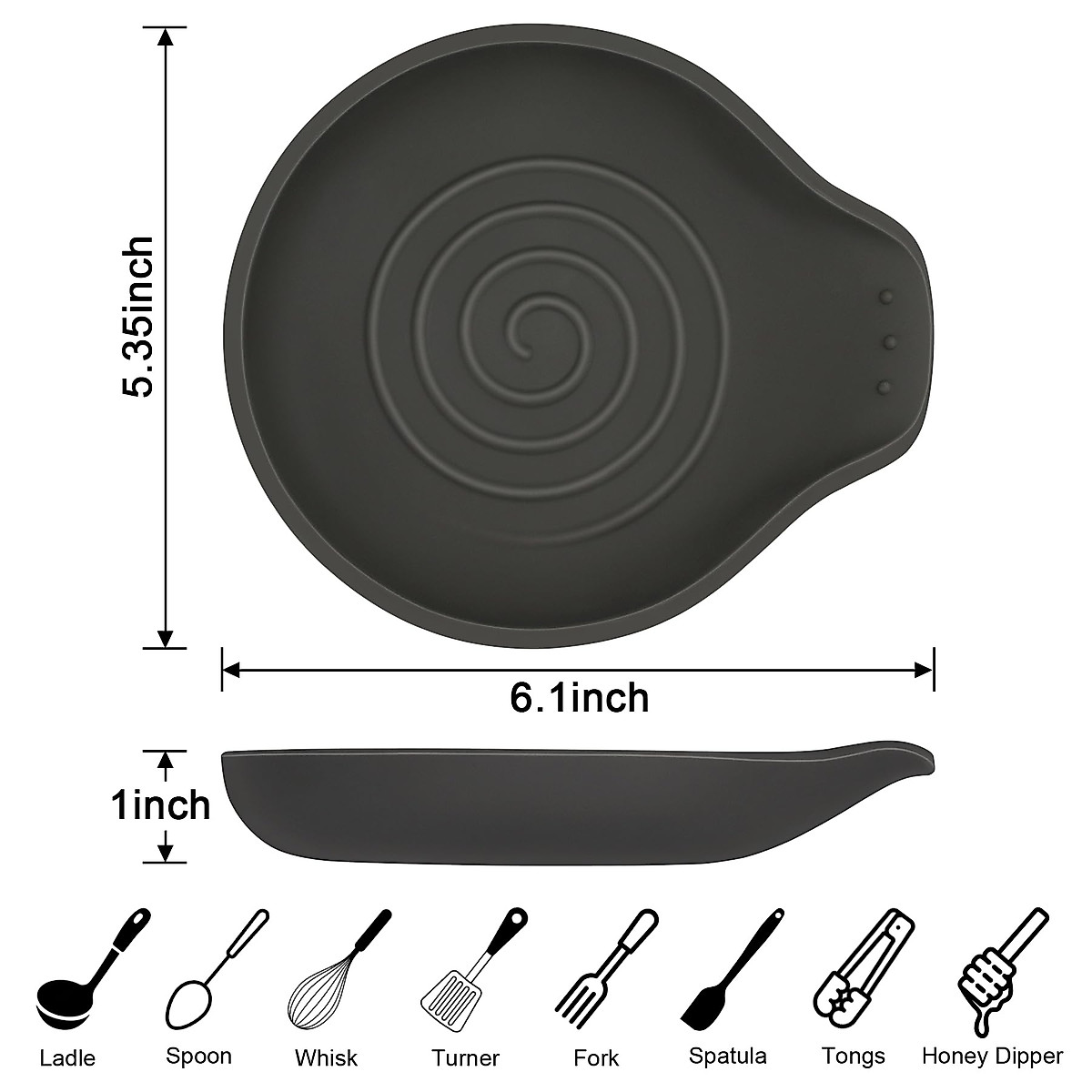 VanlonPro Silicone Spoon Rest for Stove Top - BPA-Free, Heat-Resistant Spoon Holder - Spoon Rest for Kitchen Counter - Large Cooking Utensil Rest for Spoons, Spatulas, Ladles or Tongs - Black