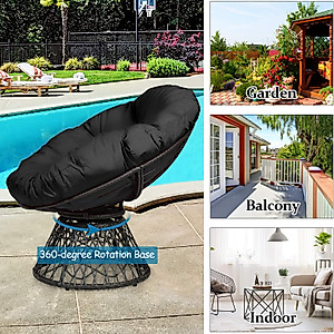 Giantex Rattan Round Papasan Chair, 360-Degree Swivel Egg Chair with Soft Cushion, Living Room Chair Leisure Chair with Gray Frame Indoor Outdoor Use (Black)