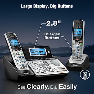 VTech DS6151-2 2 Handset 2-Line Cordless Phone System for Home or Small Business with Digital Answering System & Mailbox on each line, Silver