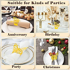 Honitra 100 Rose & Butterfly Napkin Rings, Gold Napkin Rings for Table Decor, Napkin Rings Set of 100 for Luxury Banquet Style, Reusable Paper Napkin Rings for Wedding, Birthday, Anniversary