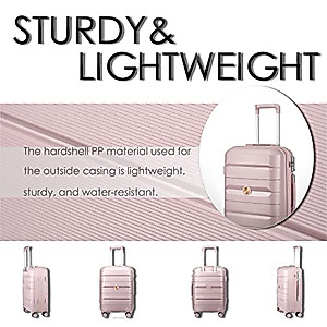 Somago 4 Pieces Luggage Set(14/20/24/28) PP Lightweight 4 Double Rolling Wheels Suitcase With TSA Lock & YKK Zipper Bussiness Trip (Rose Pink)