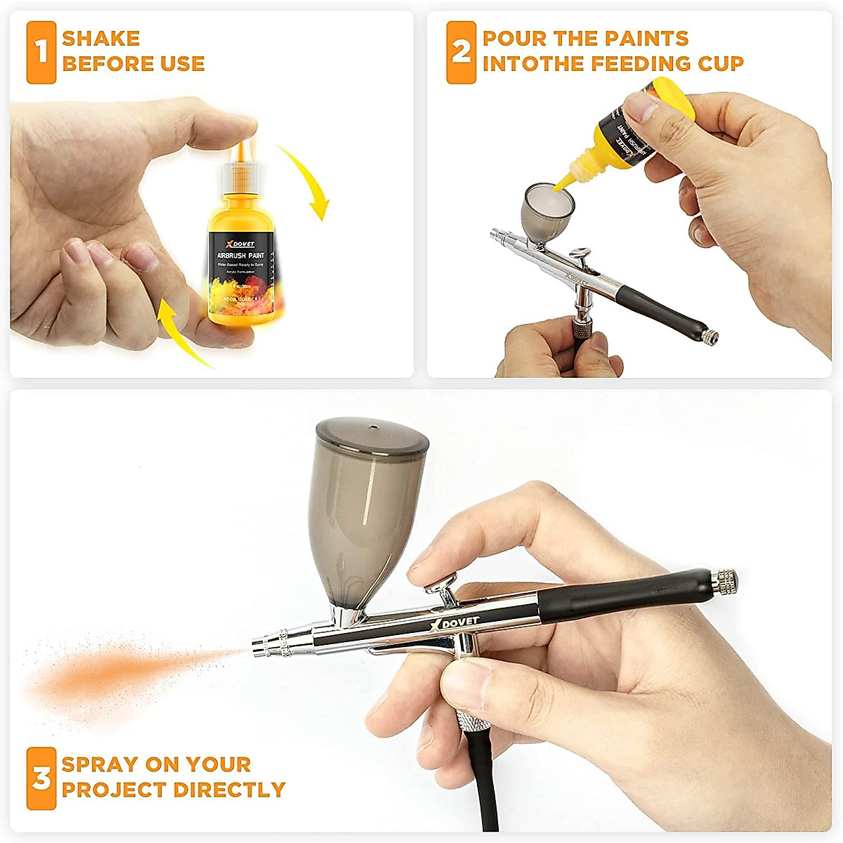 XDOVET Airbrush Paint, 18 Colors Airbrush Paint Set (30 ml/1 oz), Ready to Spray, Opaque & Neon Colors, Water-Based, Premium Acrylic Airbrush Paint Kit for Beginners, Hobbyist and Artists