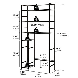 MallBoo Over The Toilet Storage, 5 Tier Bathroom Organizer Shelf, 31.5''W Toilet Rack with Adjustable Feet, Bathroom Rack for Restroom, Laundry, Balcony（Black）