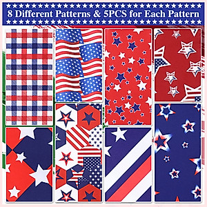40 Pcs 4th of July Jelly Fabric 2.6 x 40" American Flag Precut Fabric Strips for Quilting Red White and Blue Roll up Patchwork Fabric for Independence Day DIY Sewing Handmade, 8 Styles