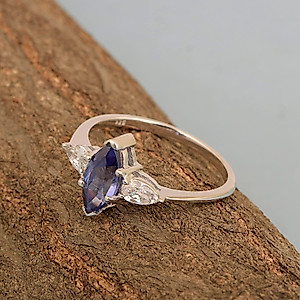 Shine Jewel Solitaire 0.25 Ctw Marquise Cut Tanzanite Gemstone 925 Sterling Silver Ring (8.5)