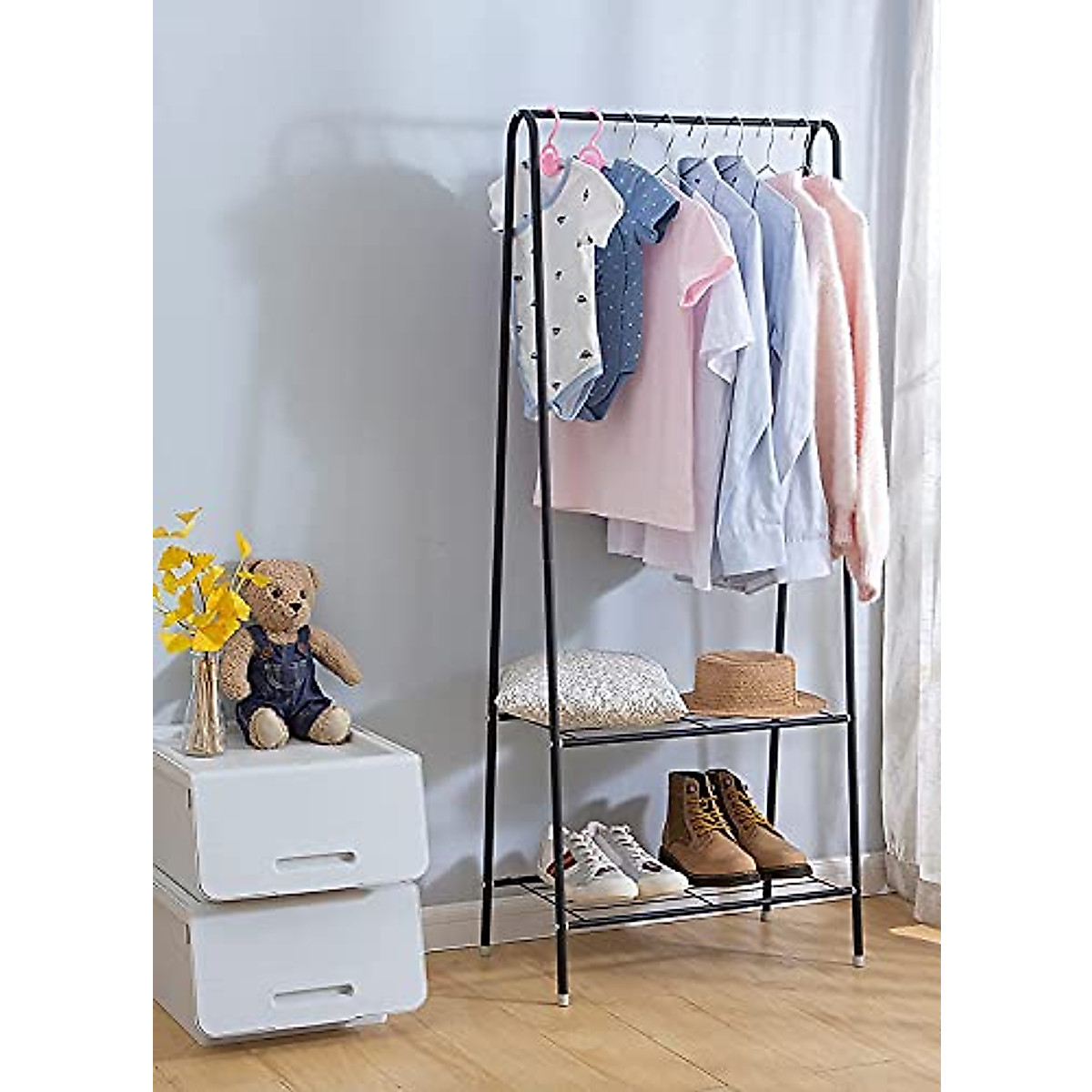 Mivnue Clothes Garment Rack with Shelves, Heavy Duty Clothing Rack for Bedroom, Metal Clothes Rack for Hanger Clothes, Small Clothes Rack Black