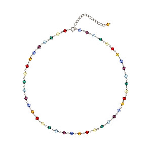 LTC Designs Austrian Crystal Multi Color Beaded Choker Necklace, 14" + 3" Extender for Men,Women,and Teens