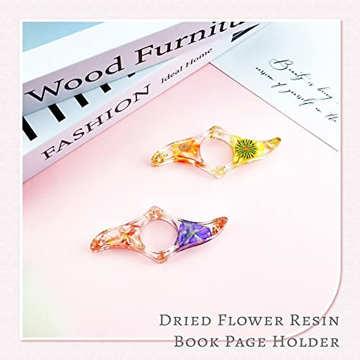 2 Pieces Dried Flower Resin Book Page Holder Transparent Thumb Ring Page Holder Handmade Personalized Flower Resin Holders Reading Bookmark Accessories for Reader Book Lovers