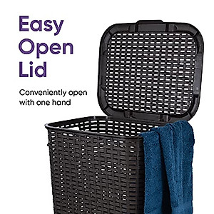 Superio Laundry Hamper Basket With Easy Open Lid 60 Liter Brown, Large Wicker Hamper, Dirty Cloths Storage With Two Cutout Handles, Laundry Room Bin 1.70 Bushel