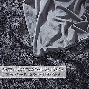 NexHome Soft Shaggy Faux Fur Blanket Throw Blanket 50" x 60", Solid Reversible Fluffy Cozy Comfy Microfiber Long Faux Fur Decorative Blankets for Sofa Couch Bed Chair Photo Props,Light Gray