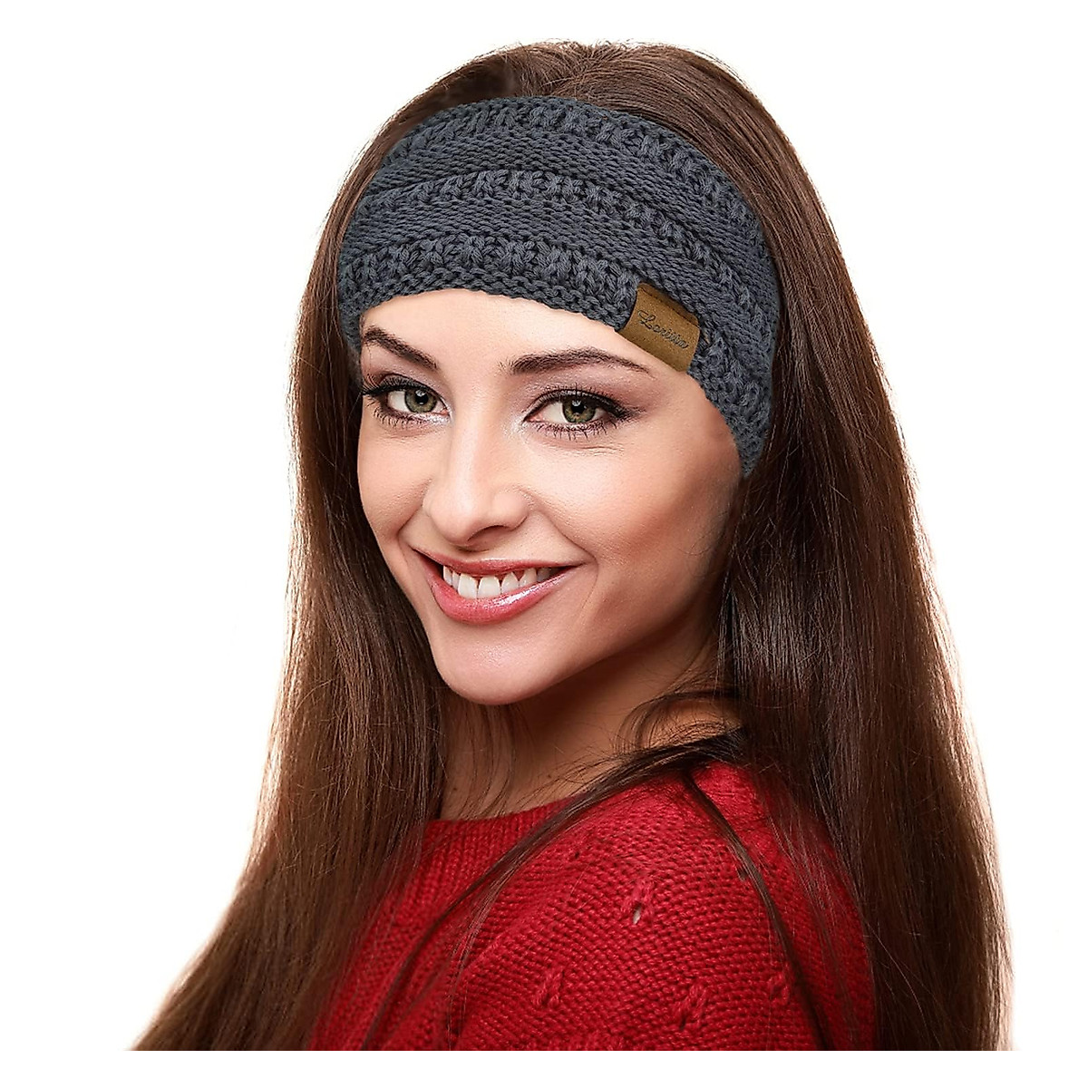 Loritta 4 Pack Womens Winter Headbands Fuzzy Fleece Lined Ear Warmer Cable Knit Thick Warm Crochet Headband Gifts, ZS A Pure Design Black+Beige+Dark Grey+Light Grey