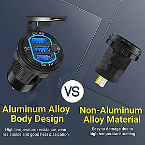 12V USB Outlet Qidoe 54W Car Charger Socket 3 Port USB Quick Charge3.0 Outlet with Waterproof Aluminum Multiple Car Power Outlet Adapter for Boat Truck Marine Golf Cart