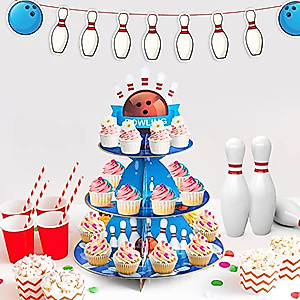 Bowling Party Decorations Cupcake Stand Cardboard 3 Tier Sports Theme Party Cupcake Tower Food Display Dessert Holders Tower Bowling Party Favors for Boy Kids Baby Shower Birthday Party Supplies