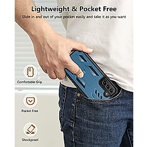 FNTCASE for Samsung Galaxy S22 Plus Case: Shockproof Durable S22+ Cell Phone Cover with Built-in Kickstand | TPU Bumper Textured | Full-Body Protective Rugged Belt-Clip Holster Designed Blue