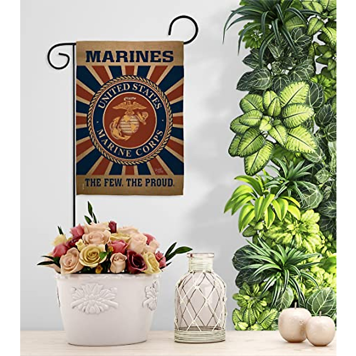 Marine Corps Garden Flag - Set Wall Holder Armed Forces USMC Semper Fi United State American Military Veteran Retire Official - House Banner Small Yard Gift Double-Sided Made In USA 13 X 18.5