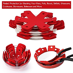 Pot Pan Protectors, Set of 12 and 4 Different Sizes, Larger & Thicker Red Pan Protector Pads, Pan Pot Separator Pads for Stacking and Protecting Your Cookware(10/12/14/16inch)