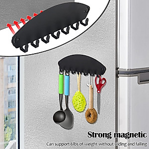 Lunhoo Magnetic Hook Rack, Magnetic Key Holder for Wall 7 Hooks, Wall Mount Keychain Hanger for Refrigerator, Metal Cabinet, Grills, Dishwasher (Matte Black)