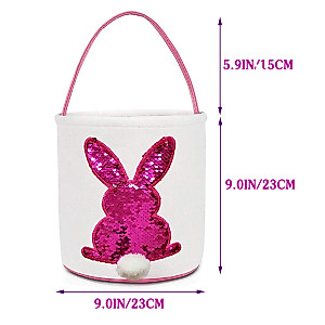 Poptrend Easter Basket Bags,Easter Eggs/Gift Baskets for Kids,Bunny Tote Bag Bucket for Easter Eggs,Toys, Candy,Gifts (Pink paillette)