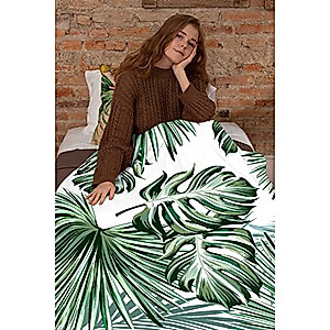 Softerhug Blanket Monstera Deliciosa Palms Tropical Plants Soft Cozy Throw Lightweight Microplush Blankets for Couch Bed Sofa All Season Warm-80"x60" Queen for Women Men