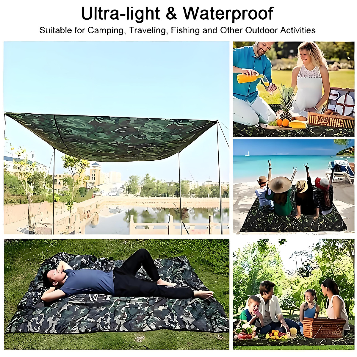 Yosoo Health Gear Waterproof Camping Tarp Ground Cloth, Lightweight Compact Tent Tarp, Multifunctional Outdoor Pocket Blanket with Carrying Bag for Camping, Hiking, Backpacking