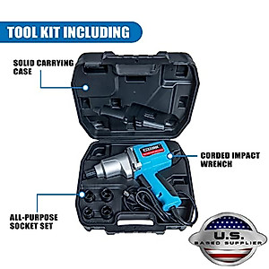 WILD EDGE Impact Wrench Kit, Heavy Duty 1/2 Inch Drive Corded Impact Gun, 7.5 Amp Max Torque 240 Ft-lbs & 2700 IPM, 4 Impact Sockets with Pin Anvil