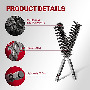 Columpro 6PCS 304 Stainless Steel Bore Brush Copper Pipe Cleaner, Twisted Wire Drill Brush,1/4 Inch Hex Shank S2 Steel Handle, for Power Drill Plumbing Tools