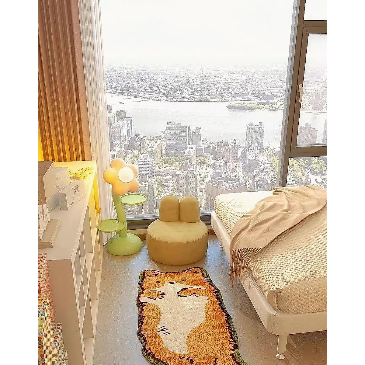 Funny Home Bedside Carpet Living Room Carpet Cloak Room Foot Mat Living Room Mat Tea Table Thick Floor Mat (Relaxing Cat, 63 * 19.7)