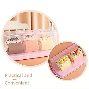 Oidium Cake Carrier with Lid and Handle,Rectangular Bread Storage with 2 Handles,Bread Container Size 13.8x5.9x5 In, BPA-Free，cake container for Transport Toast, Bread, Cake (Pink)