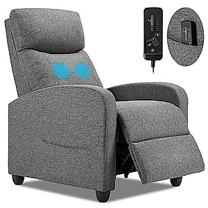 SMUG Recliner Chair Massage Reclining for Adults, Comfortable Fabric Recliner Adjustable Home Theater Seating Lounge with Padded Seat Backrest, Small Recliners for Living Room, Bedroom (Deep Grey)
