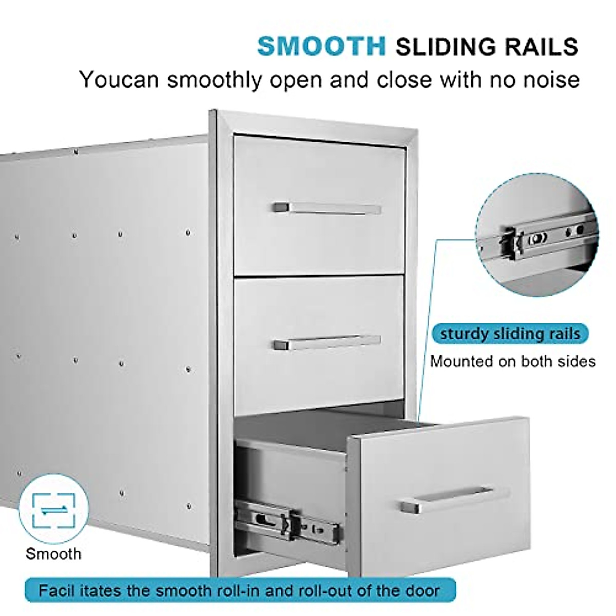 ARTYUIO Outdoor Kitchen Drawers Stainless Steel 17W x 30H x 21D Inch BBQ Storage Cabinets Drawers with Handles, Flush Mount Double Drawers,1 Paper Towel Holder for Outdoor Kitchen