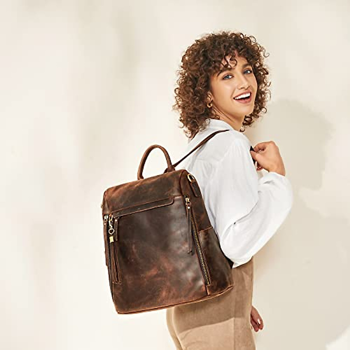 S-ZONE Women Vintage Genuine Leather Backpack Purse Anti-theft Fashion Travel Schoolbag