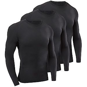SILKWORLD Men's Thermal Long Sleeve Compression Shirts Athletic Cold Weather Base Layer,B1_3pack_Black#3,Large