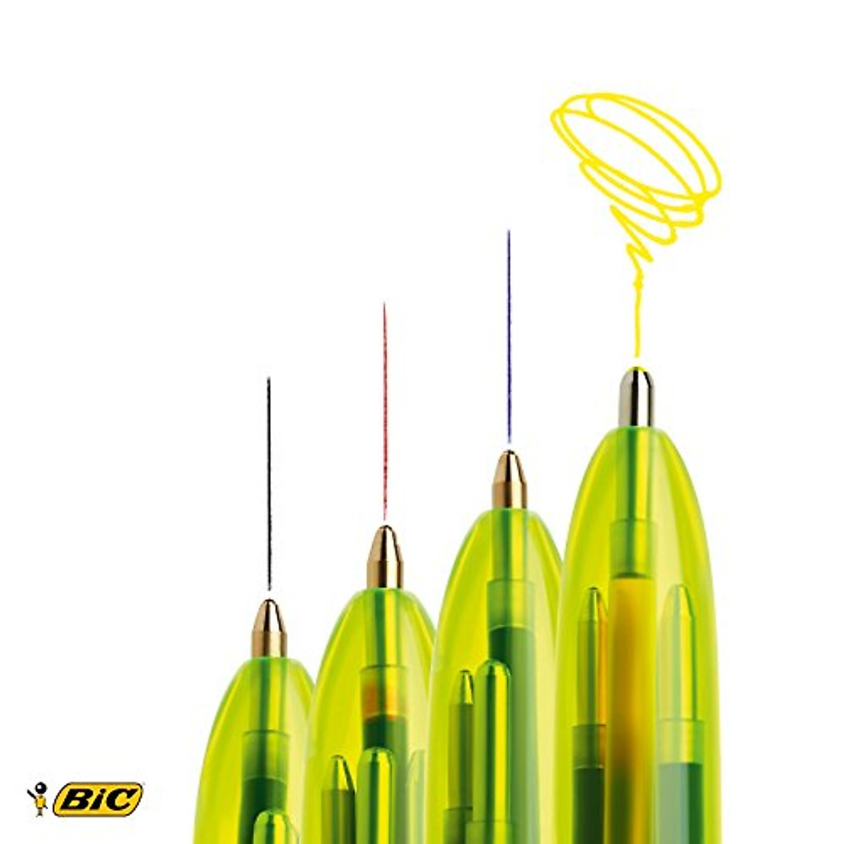 BIC 4 Colours Fluo Ballpoint Pen Black, Blue, Red and Fluorescent Yellow Ink Colours 1 Pack