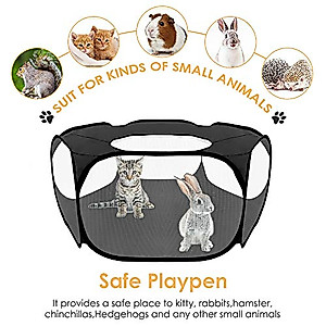 Lukovee Small Animal Playpen, 39.3''x15'' Foldable Pet Cage with Top Cover Anti Escape, Breathable Transparent Indoor / Outdoor Use Pop Up Yard Fence for Kitten, Puppy, Guinea Pig, Rabbits, Hamster(B)