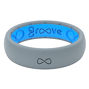 GROOVE LIFE - Silicone Ring For Men and Women Wedding or Engagement Rubber Band with Lifetime Coverage, Breathable Grooves, Comfort Fit, and Durability - Thin Solid Storm Grey Size 7