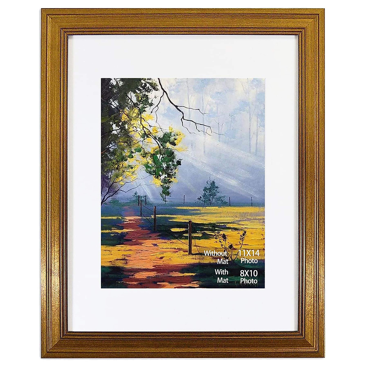 Golden State Art, 11x14 Dark Gold, Wall Hang Photo Frame. includes White Mat for 8x10 Picture & Real Glass