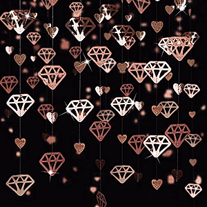 52 Ft Valentines Day Party Decorations Rose Gold Heart Garland Streamer Hanging Paper Diamond Heart Banner for Engagement Anniversary Wedding Bridal Shower Bachelorette Birthday Mothers Day Hen Party