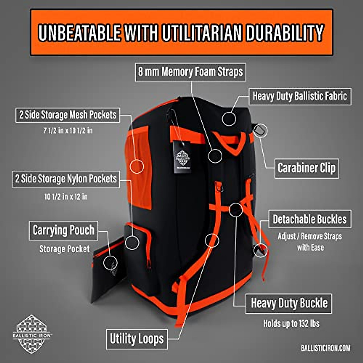 BALLISTIC IRON Heavy Duty Car Seat Travel Bag - Fits Convertible Car Seats, Infant Car Seats & Booster Seats - Carseat Cover For Airplane Travel - Carseat Travel Bag For Airplane - Car Seat Cover For Airplane Travel - Car Seat Bag - Car Seat Travel Bag Fo