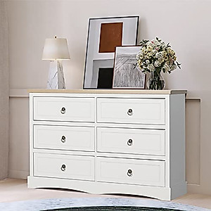 AILEEKISS White Dresser for Bedroom Modern 6 Drawers Dresser with Metal Handles Wood Storage Chest of Drawers for Bedroom, Living Room, Hallway, Entryway, Closet (Natural White)