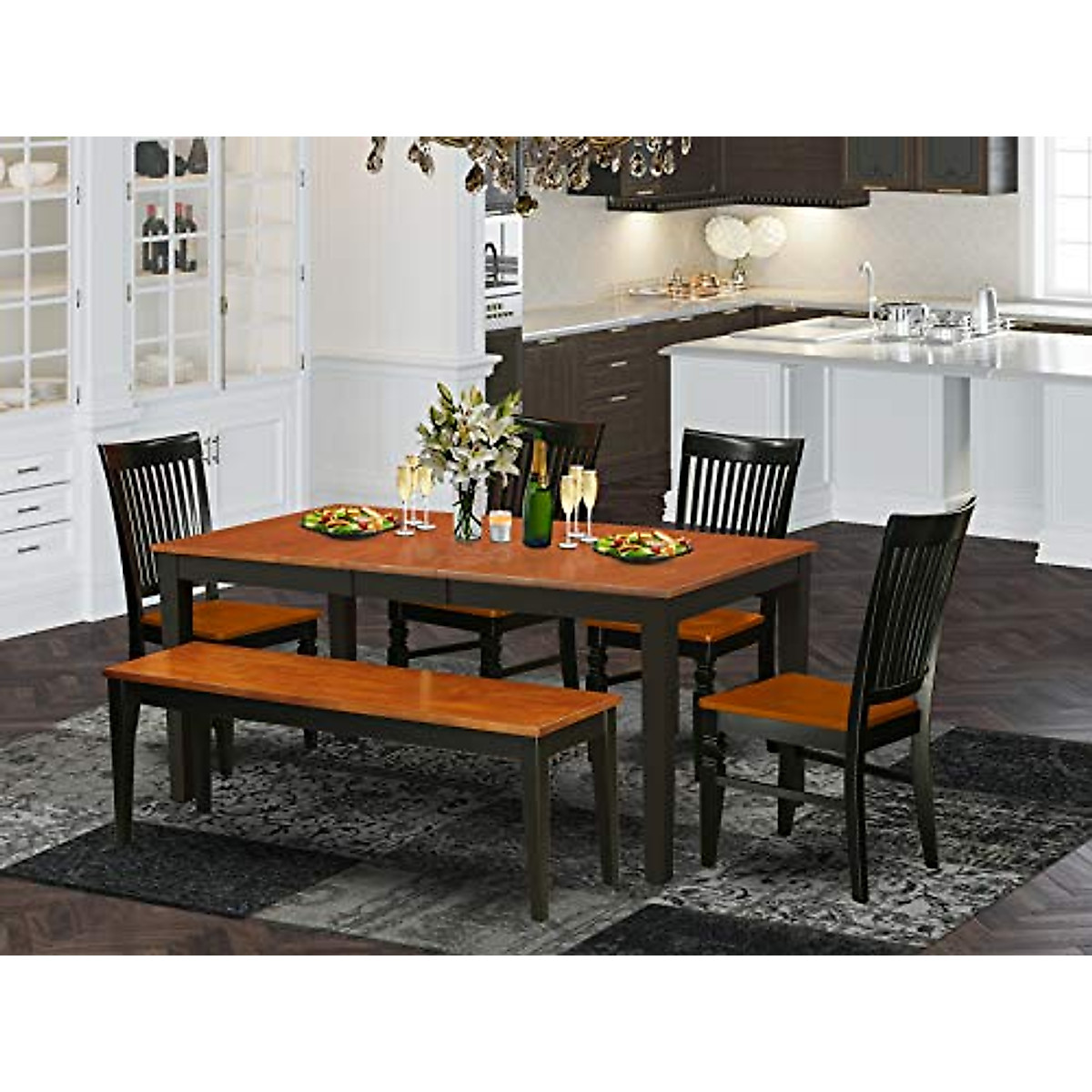 East West Furniture NIWE6-BCH-W Dining Table Set, 6-Pieces