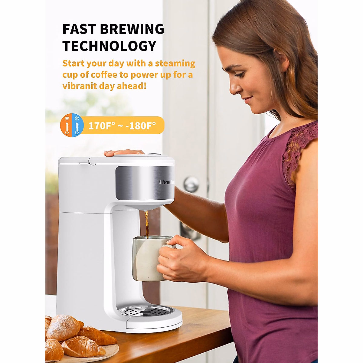 Hrelec 2 in 1 K Cup Coffee Maker, Iced Single Serve Coffee Maker for Capsule and Ground Coffee, Pod Coffee Maker One Cup Small Coffee Machine with Self-Cleaning Function, 8-14 oz Brew Size