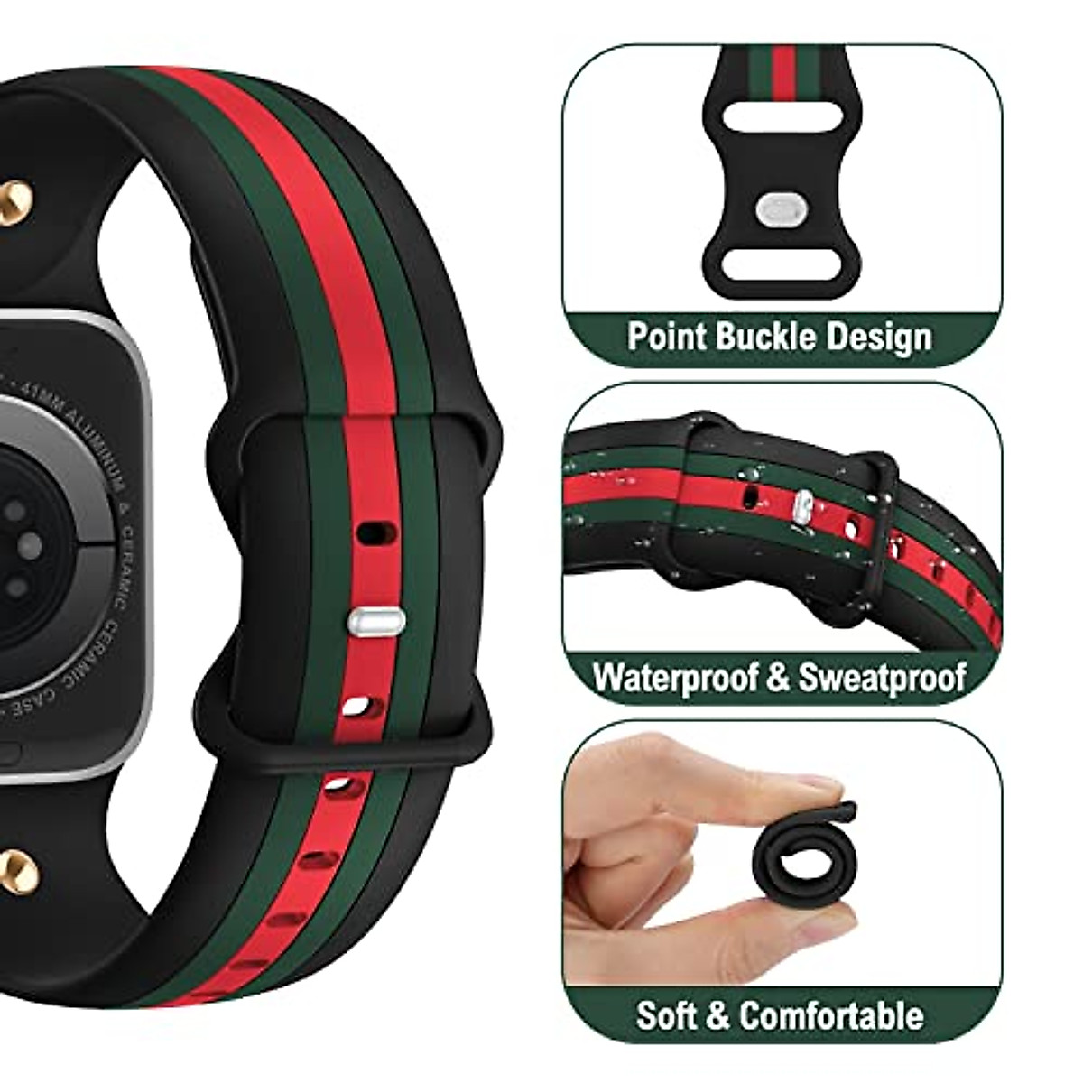 Designer Band with Charms Decor Compatible with Apple Watch Band 38mm 40mm 41mm 42mm 44mm 45mm 49mm Women Men, Stylish Silicone Sport Wristbands for iWatch Series 8 7 6 5 4 3 2 1 SE Ultra