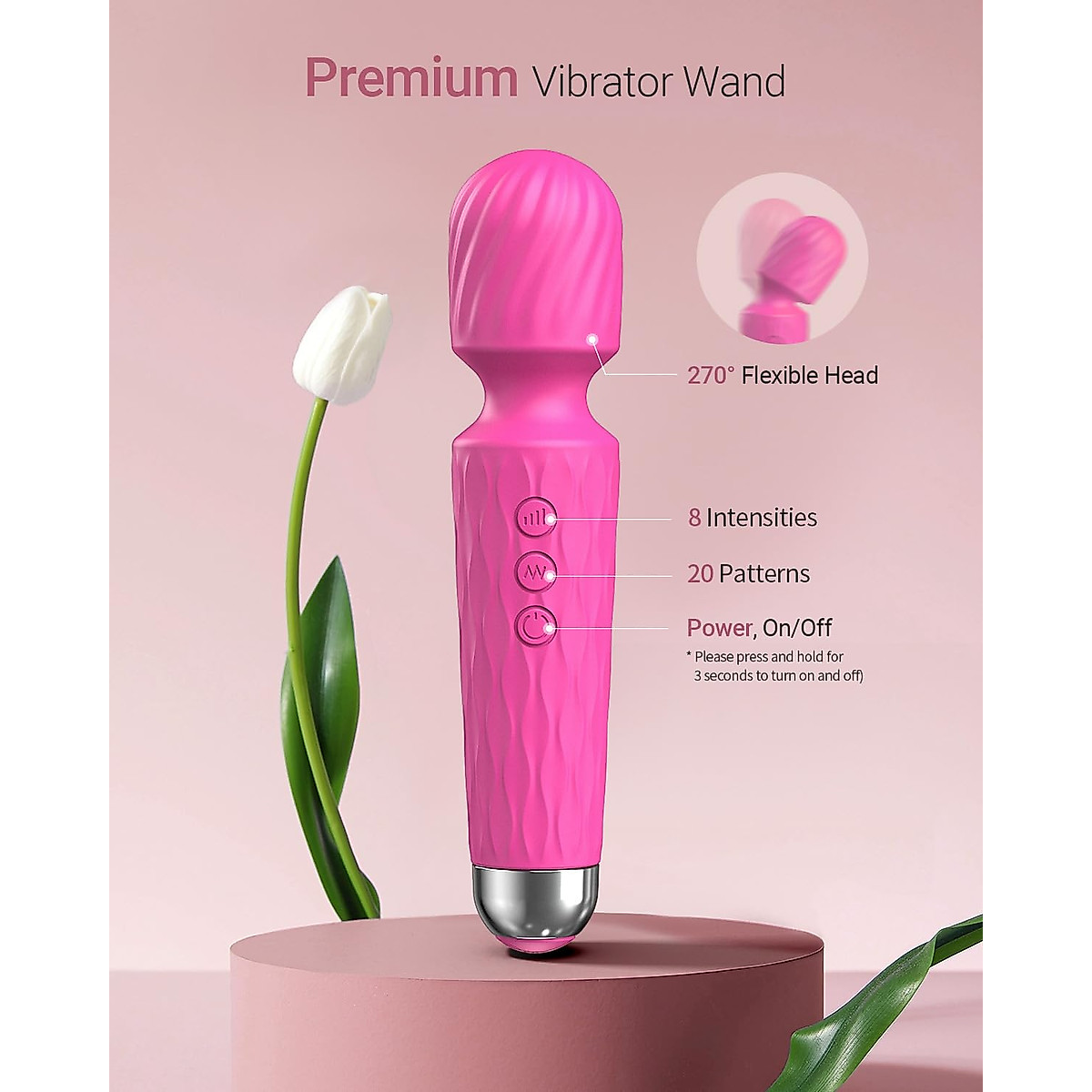 SIKXTOA Vibrator Wand, G Spot Female Adult Sex Toys, Vibrators for Her, Wand Massager, Clit Stimulator Sex Toy, Dildo, with 8 Speeds of Pleasure & 20 Patterns, Powerful, Waterproof (Rose)