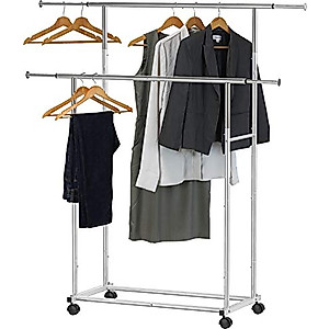 Simple Houseware Standard Double Rod Garment Rack, Silver