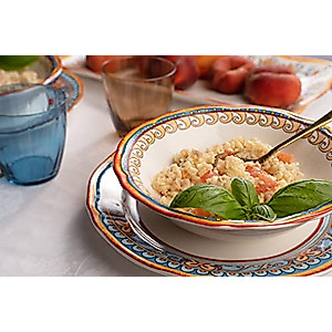 Euro Ceramica Duomo Collection Pasta Bowl Set of 4, Italian Floral Design, Multicolor, gold and cream, 34 fluid ounces