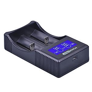 PowerTrust Smart Charger,LCD Universal Intelligent USB Dual Battery Charger for Rechargeable Li-ion Batteries 18650 26650 22650 18490 18350 17670 17500 16340 RCR123 14500, Ni-MH Ni-Cd A AA AAA C